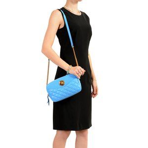Versace | Bags | Versace Womens Blue Quilted Leather Medium Camera Bag ...